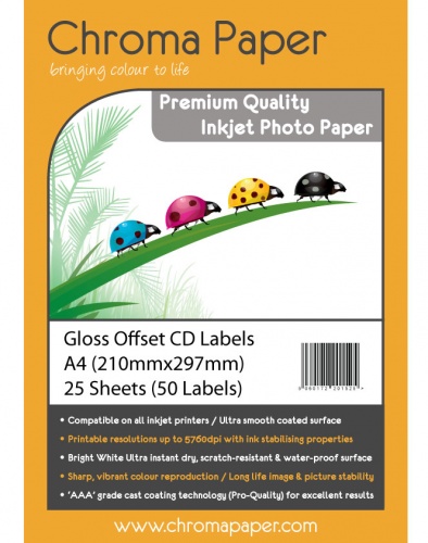 Chroma Gloss Offset CD DVD Inkjet Labels 50 Pack www.cvbmedia.co.uk